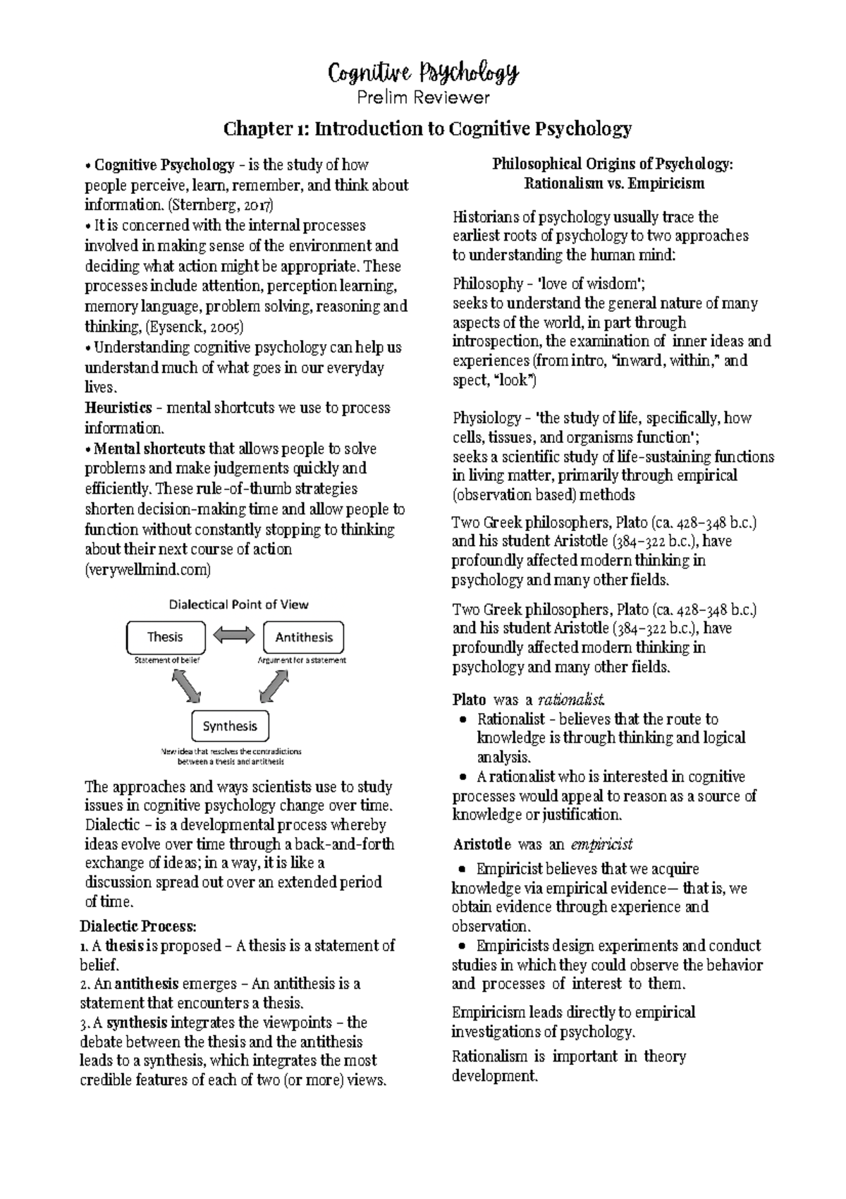 Cognitive Psychology (Chapter 1: Introductory Concepts and Theories ...