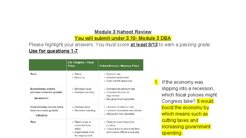 Module 3 DBA Kahoot Review: Economic Policies & Trade Barriers - Studocu