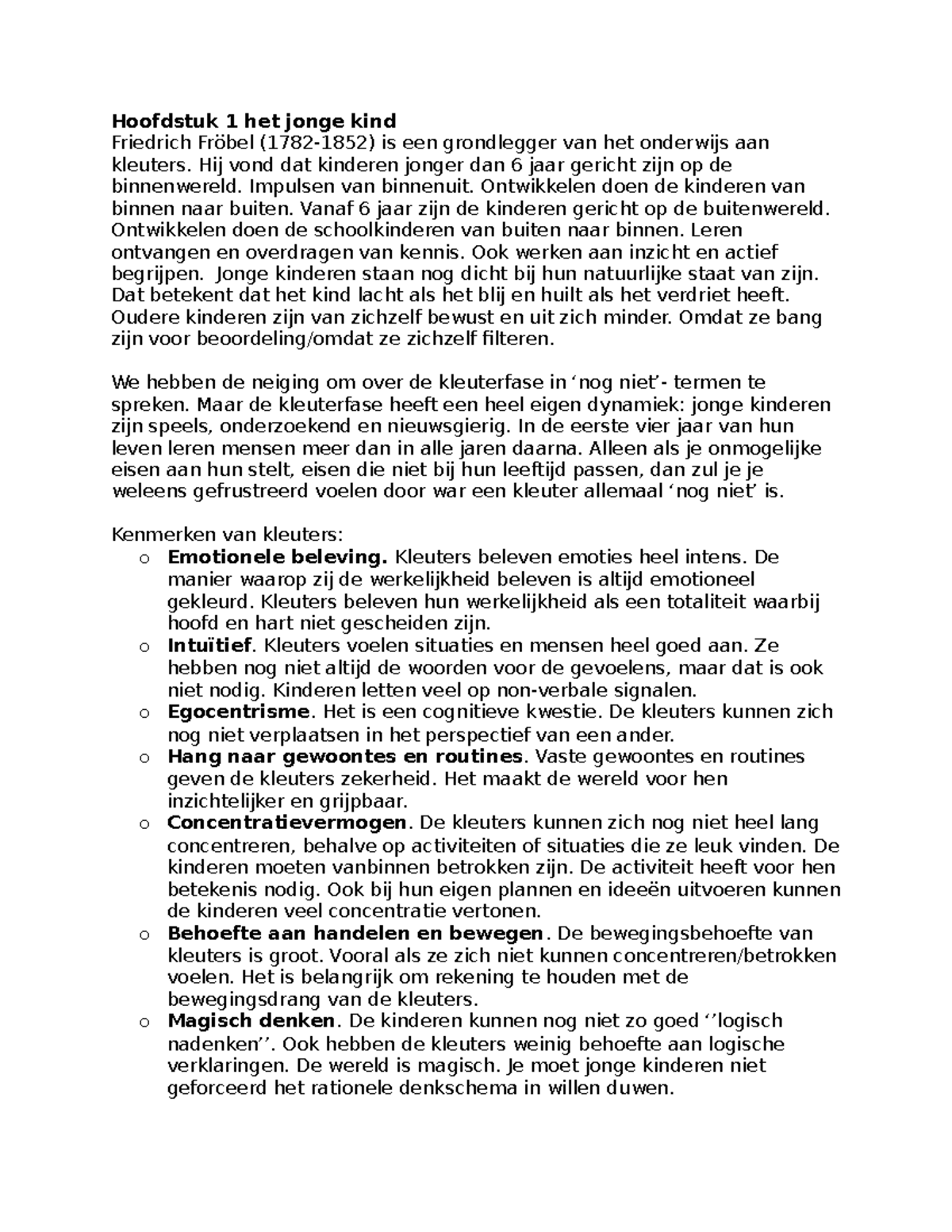 Samenvatting: Het Jonge Kind en Pedagogisch handelen (Hoofdstuk 1-5 ...