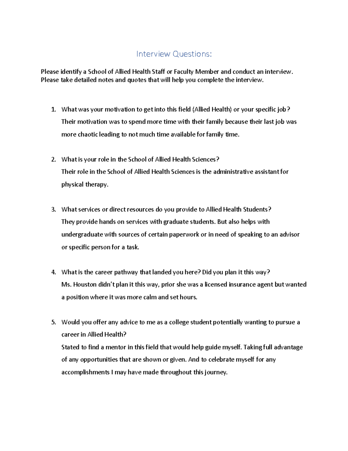 Interview Questions: Insights from a School of Allied Health Staff ...