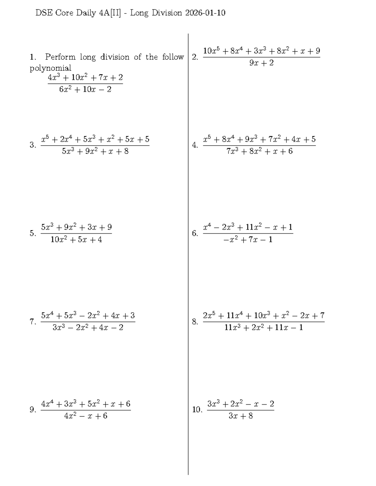 4A Core Long Division Practice 20260110 C - Studocu