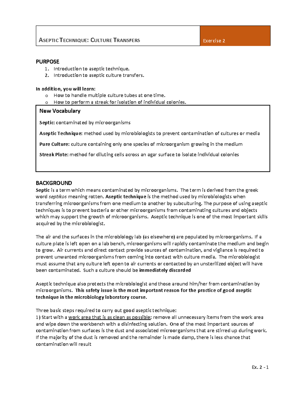 Exercise 2 - Aseptic Culture Technique: Transfers and Streaking Methods ...