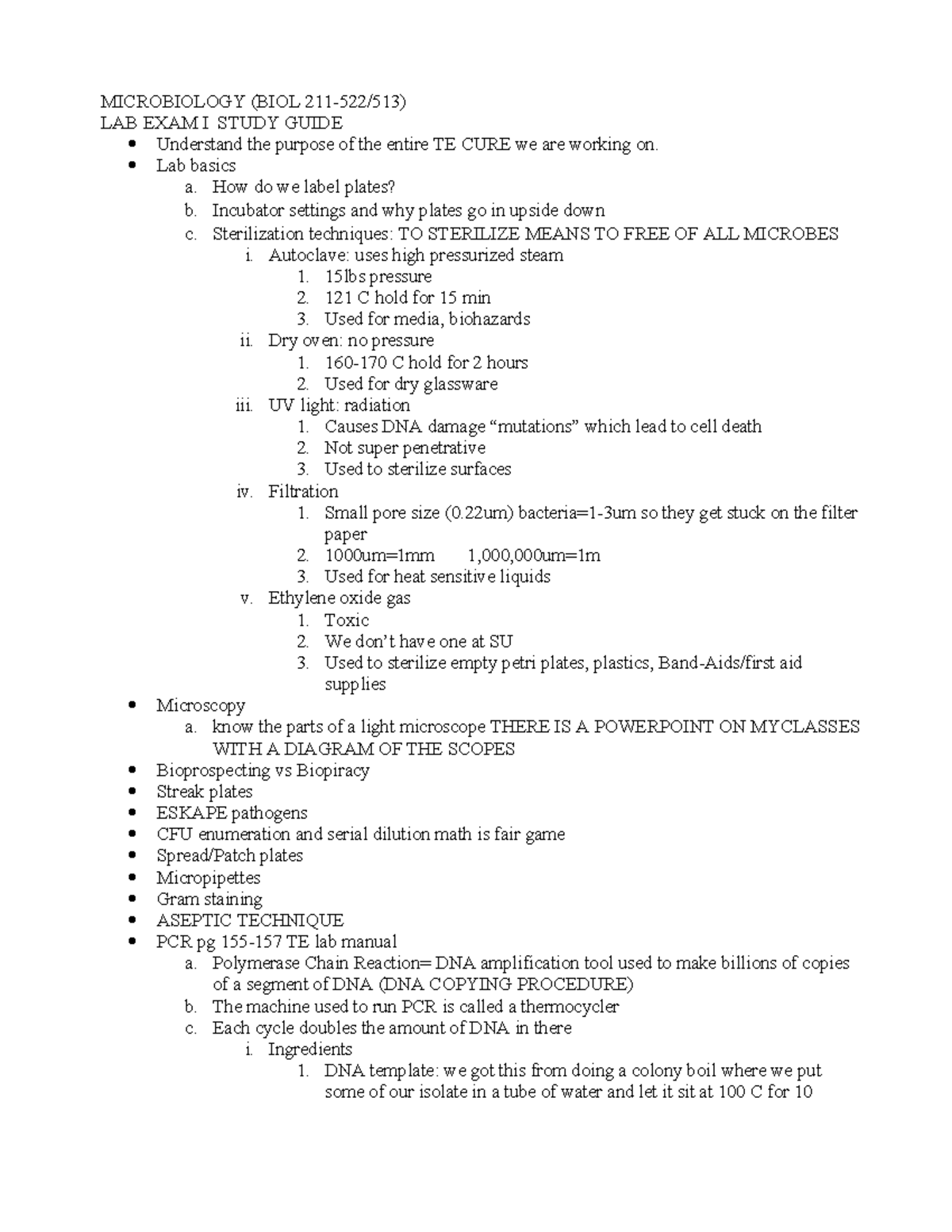 Microbiology Lab Exam I Study Guide (BIOL 211-522/513) - Studocu