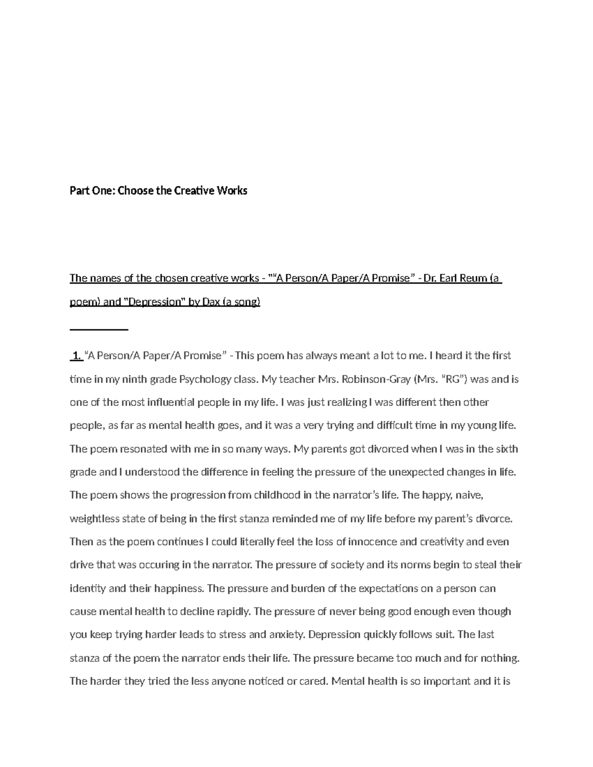 Hum 102 - Final Project - Module 7 -Topic Menatl Health - Final Draft ...