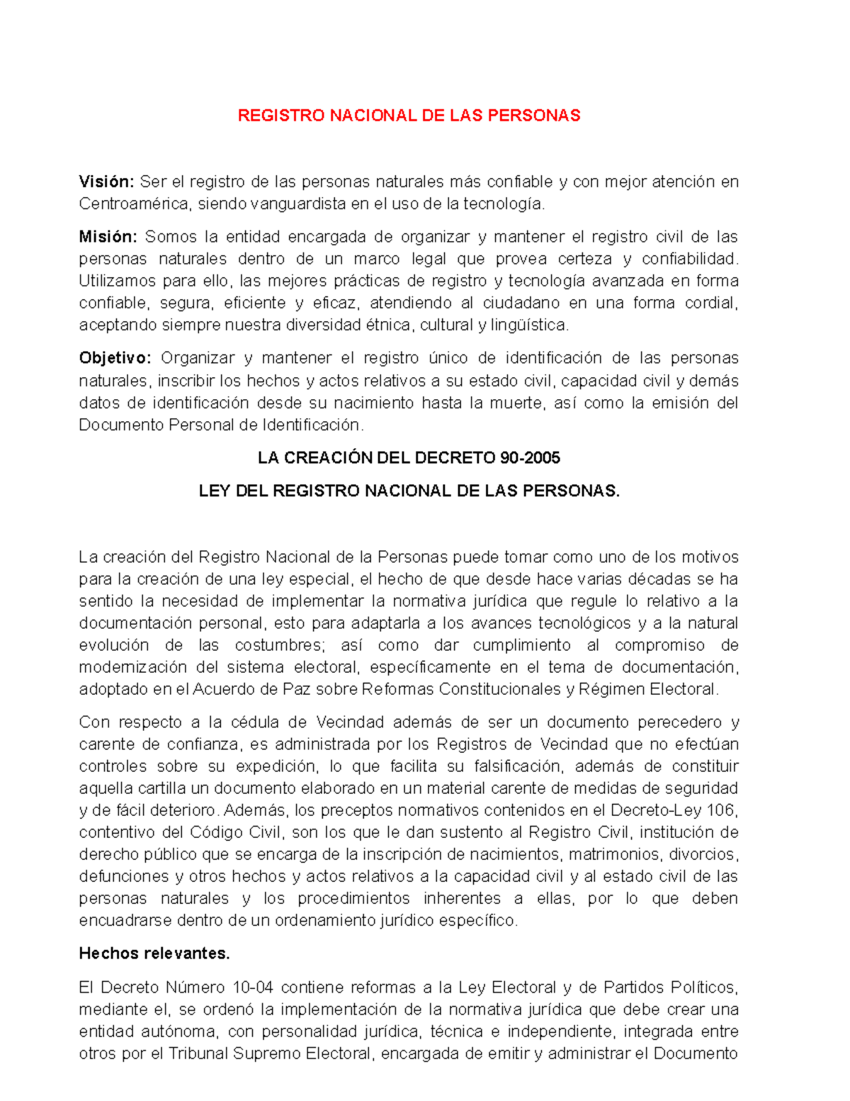 Registro Nacional de las Personas: Misión, Visión y Principios RENAP - Studocu