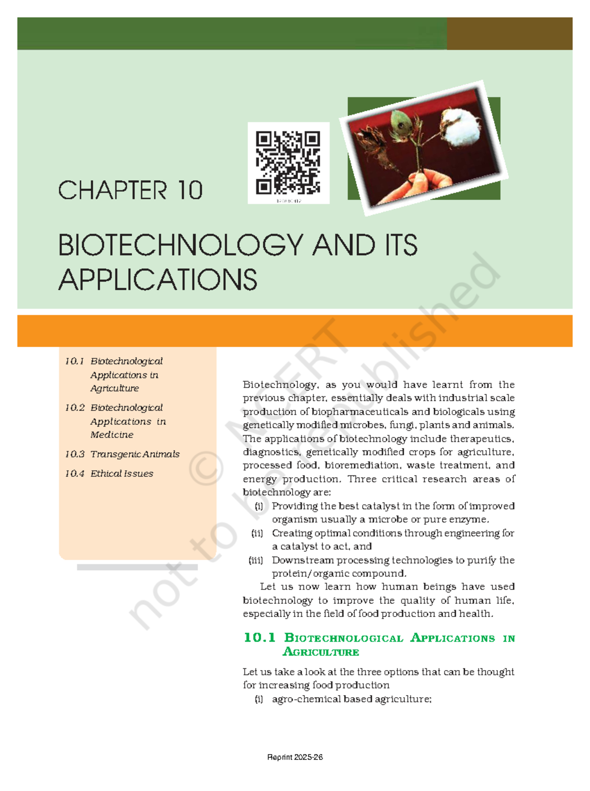 CHAPTER 10: BIOTECHNOLOGY AND ITS APPLICATIONS IN AGRICULTURE AND ...