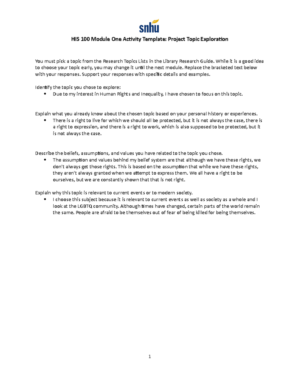 HIS 100 Module One Activity Template - While it is a good idea to ...