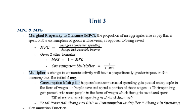 AP Macroeconomics Unit 3: Marginal Propensity to Consume and GDP ...