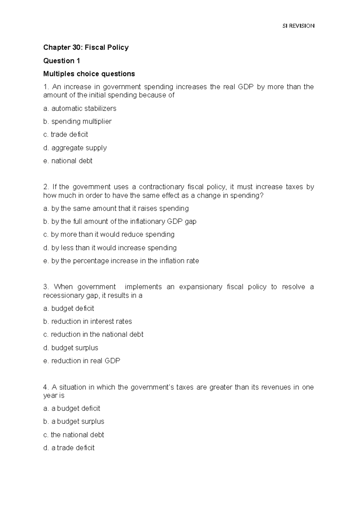 Chapter 30: Fiscal Policy - Key Concepts & Multiple Choice Questions ...