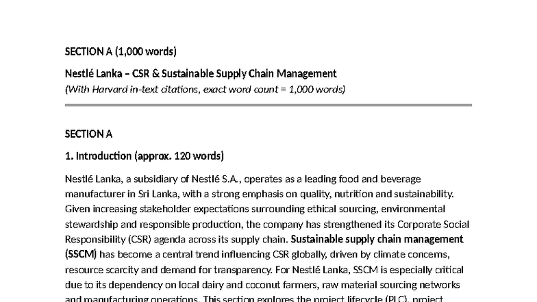 Nestlé Lanka CSR: Enhancing Sustainable Supply Chain Management (PMP ...