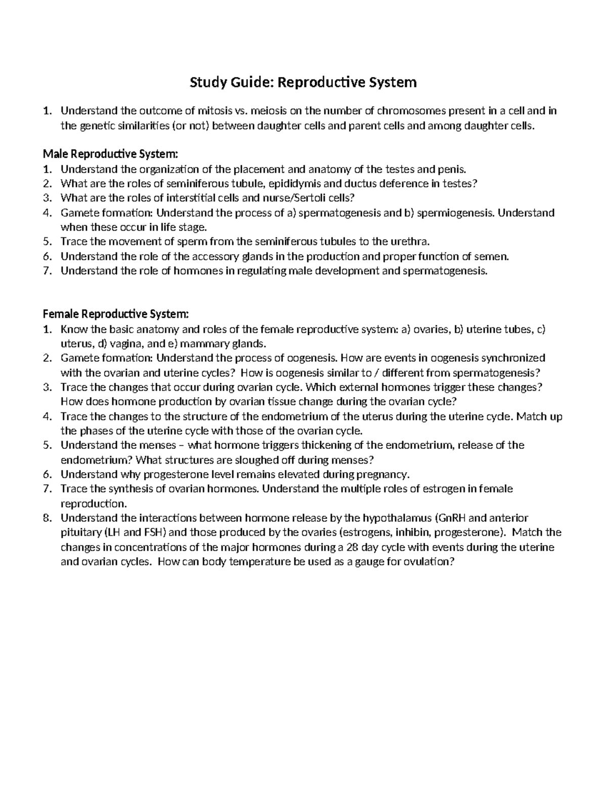 Zoology 251: Comprehensive Study Guide for Reproductive System Anatomy ...