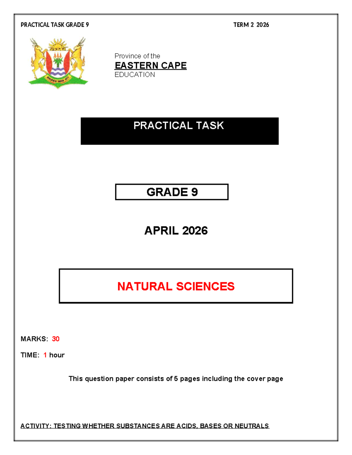 Practical Task: Grade 9 Natural Sciences Term 2 2026 - Studocu