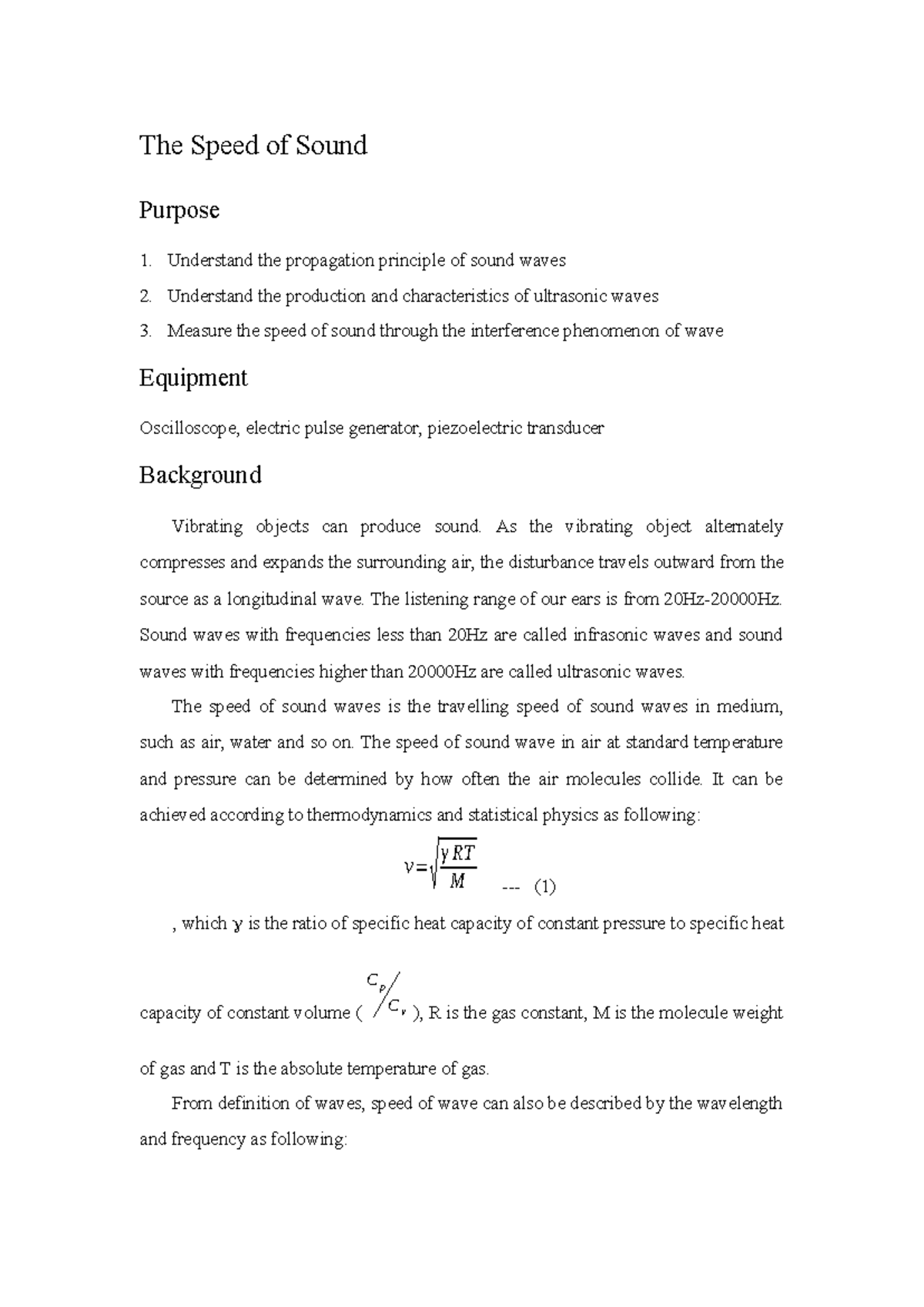 04 PHYS 101 - Speed of Sound Experiment Report and Analysis - Studocu