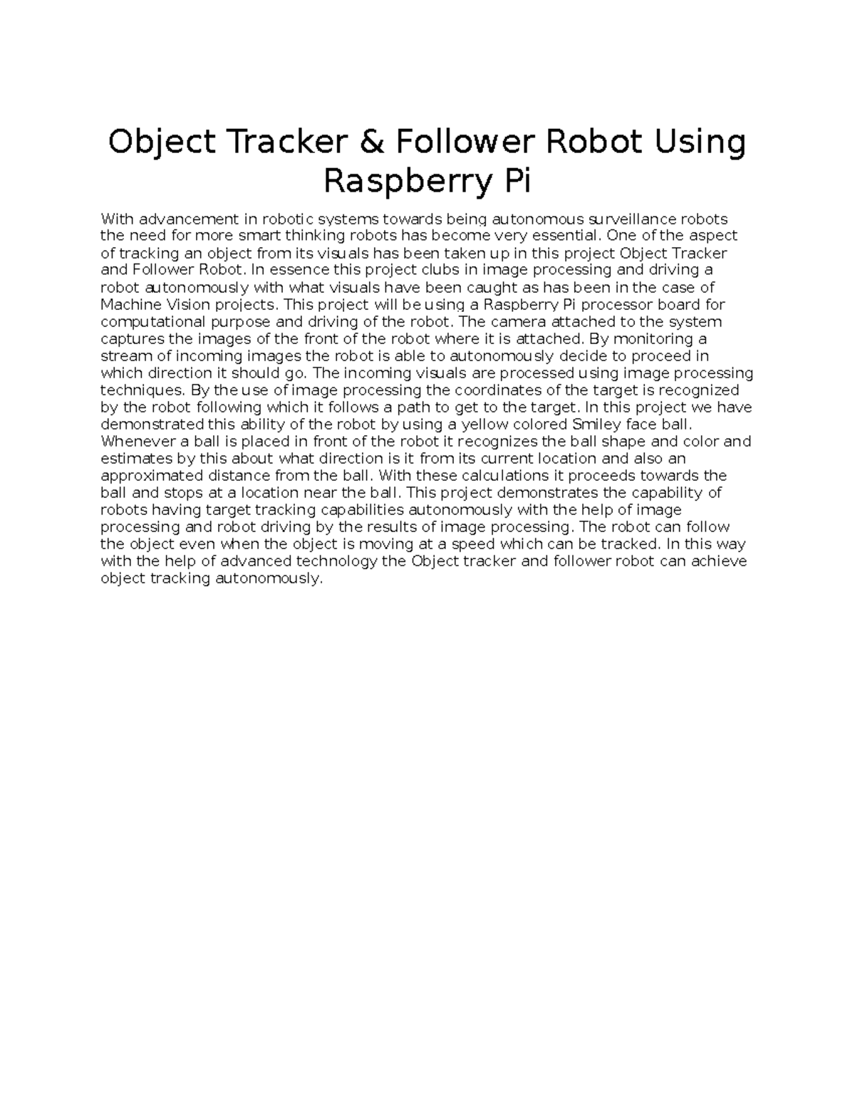 N358 - Object Tracker and Follower Robot Using Raspberry Pi - Studocu