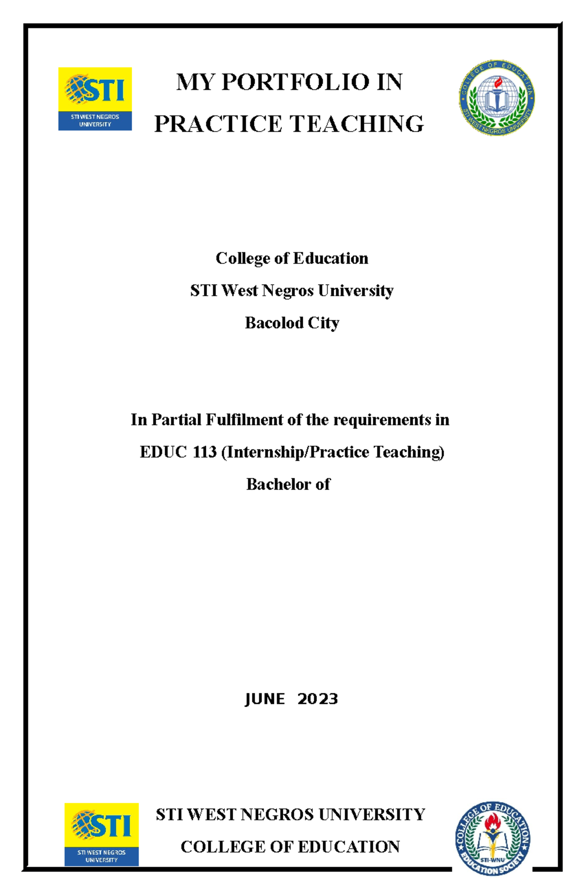 Internship Portfolio for EDUC 113 (2022-2023) - Practice Teaching - Studocu