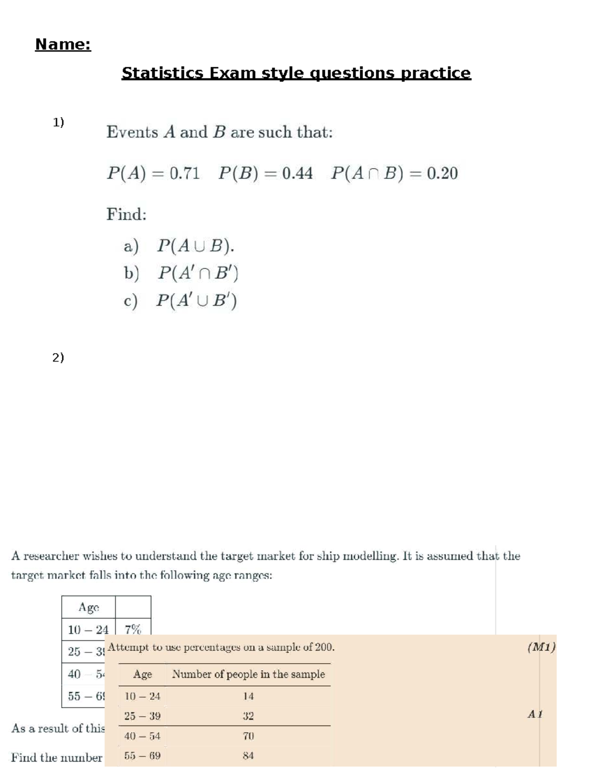Statistics Exam Practice Questions & Answer Key - Studocu