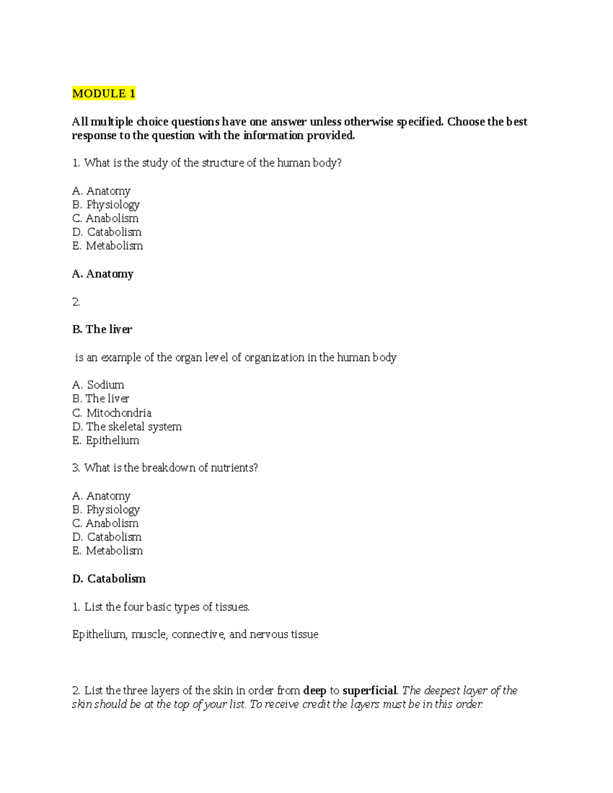 1645467434 A&P Exam Answer Key: Modules 1 & 2 Review Notes - Studocu