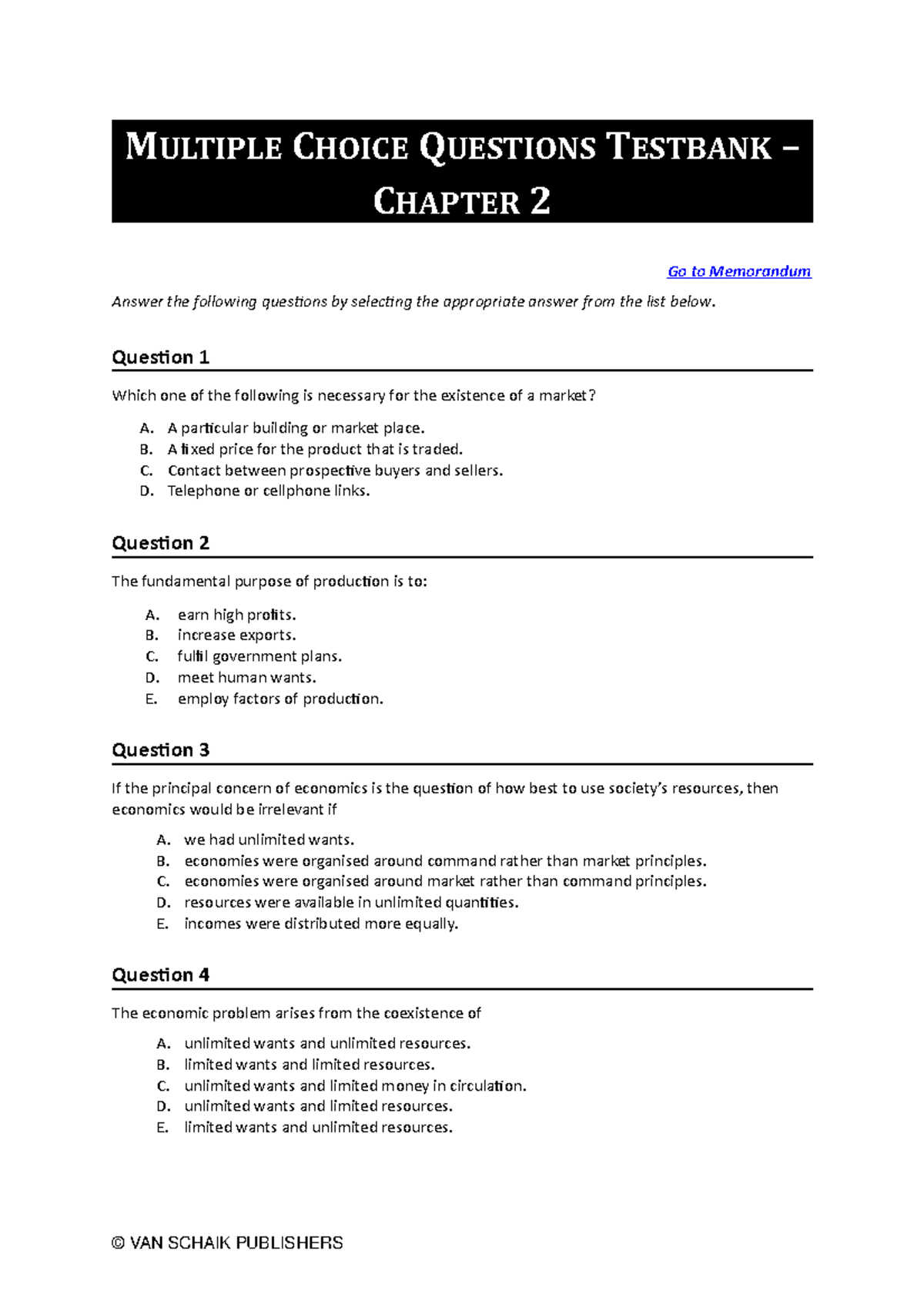 Economics 5 MCQ C2 - Chapter 2 Practice Test Bank - Studocu