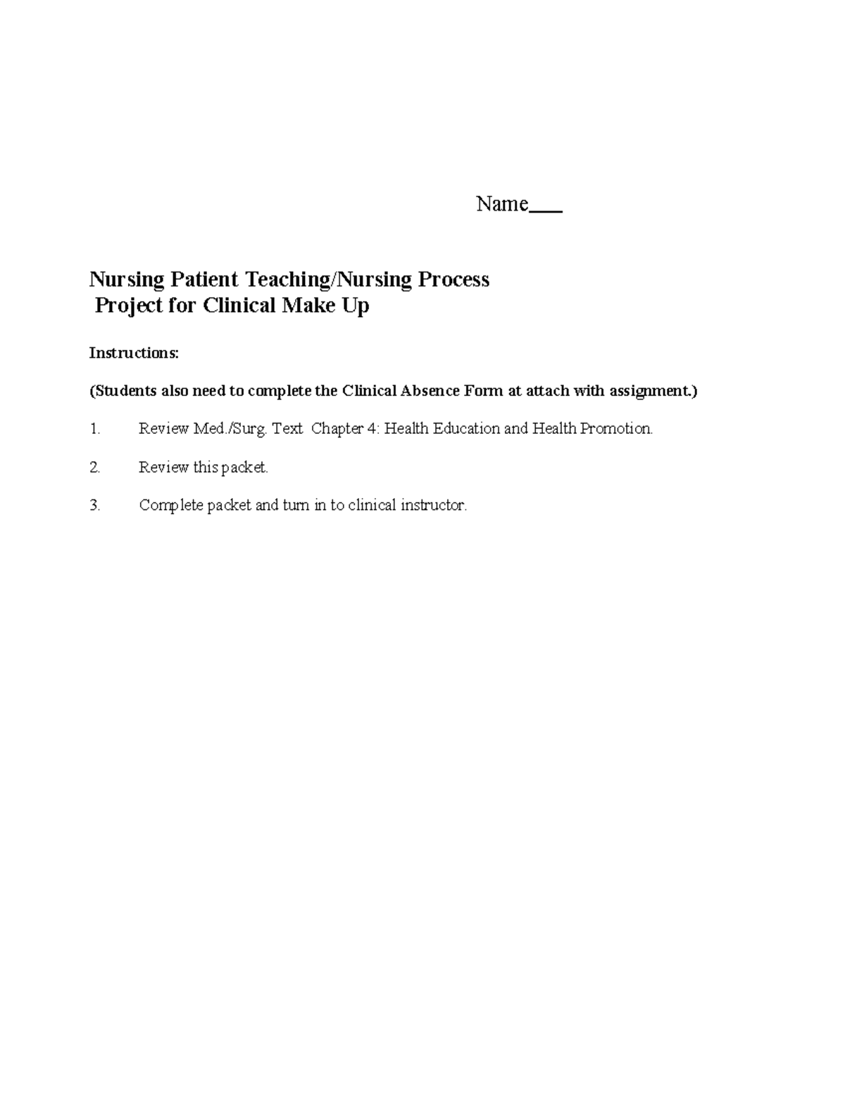 Clinical Makeup - Patient Teaching Project & Care Plan (NUR 435) - Studocu