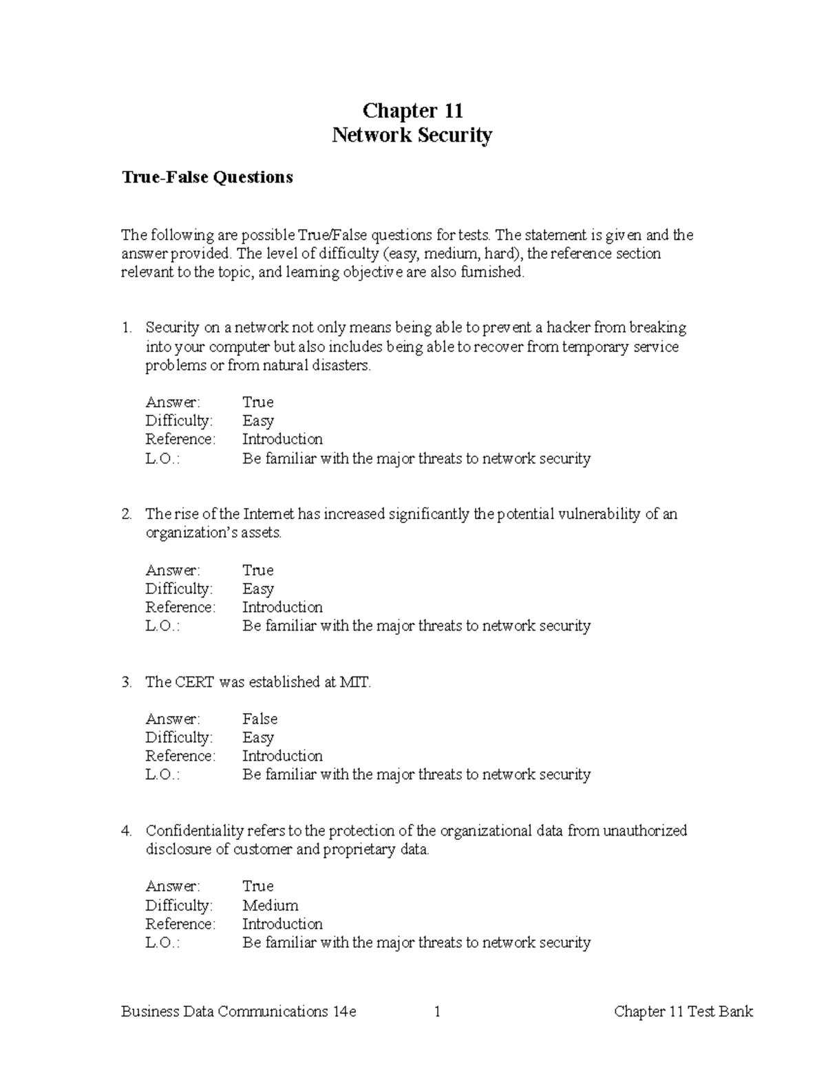 ISDS409 Chapter 11 Test Bank: Network Security Questions & Answers ...