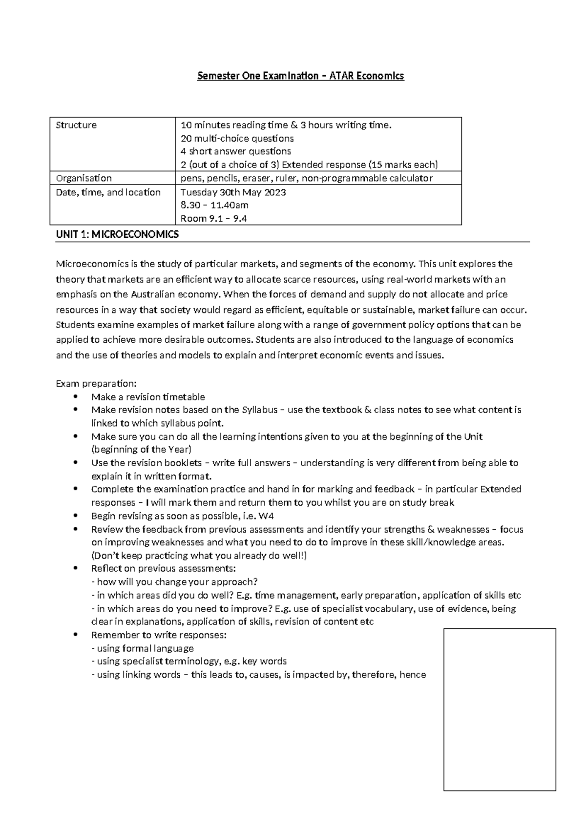 Y11 ATAR Economics Sem 1 Revision Checklist 2023 for Exam Prep - Studocu