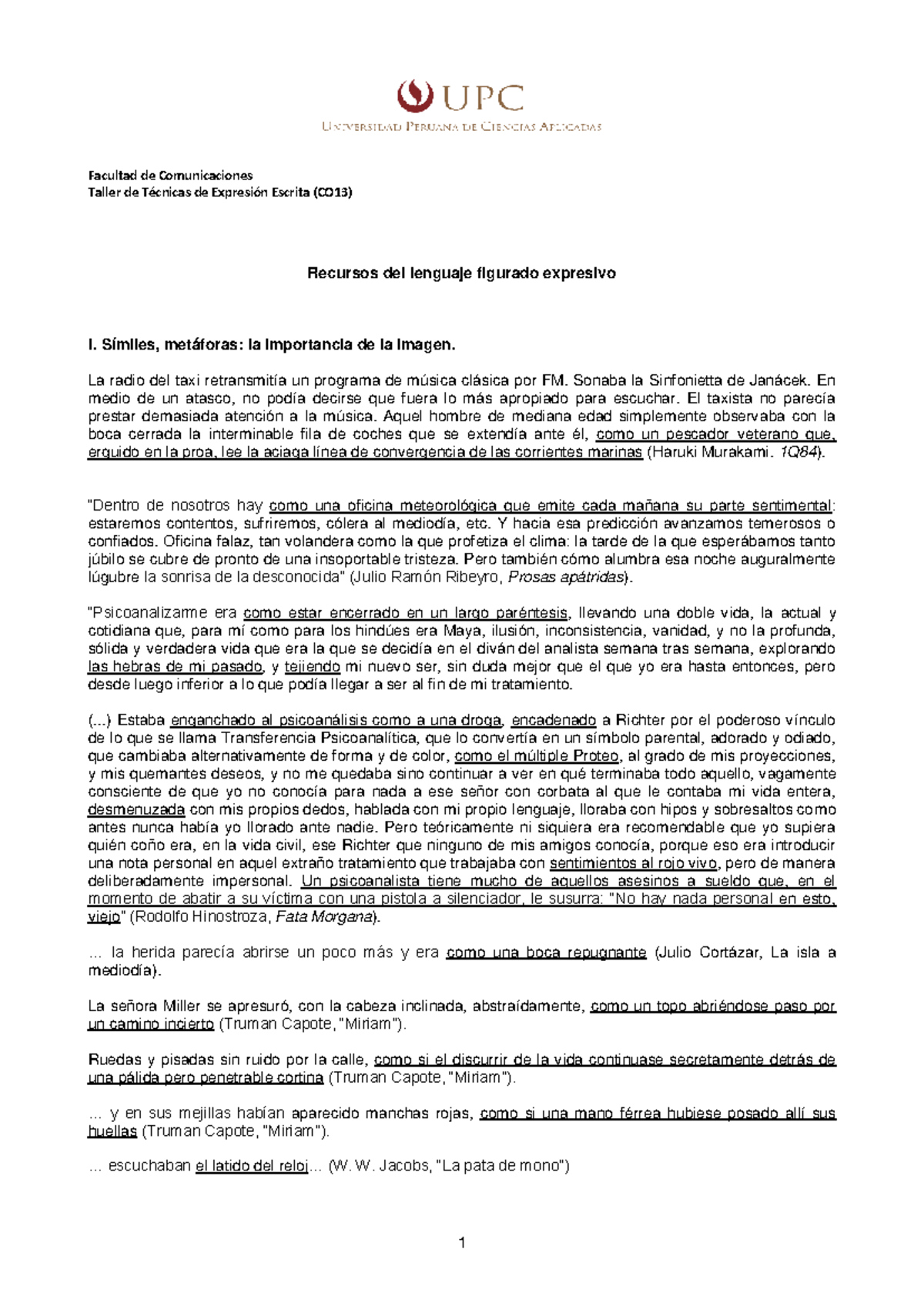 Recursos del Lenguaje Figurativo I (CO13): Símiles y Metáforas en la ...