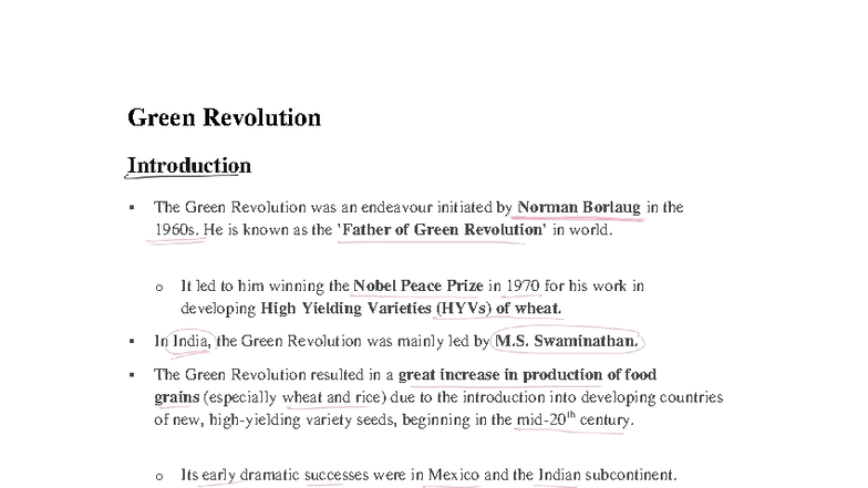 Green Revolution: Overview, Objectives, Elements & Impacts - Studocu