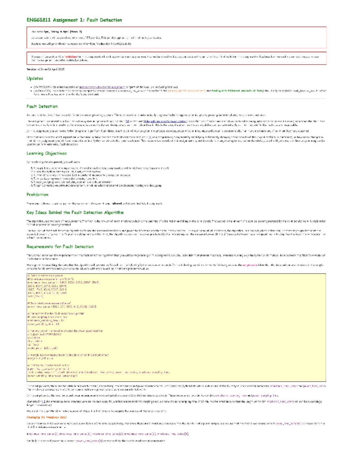 ENGG1811 Assignment 1: Fault Detection in PV Systems Analysis - Studocu