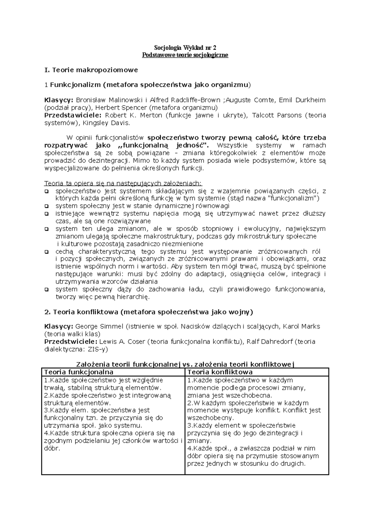 Socjologia Wykład nr 2 - Współczesne teorie socjologiczne - Socjologia Wykład nr 2 Podstawowe ...