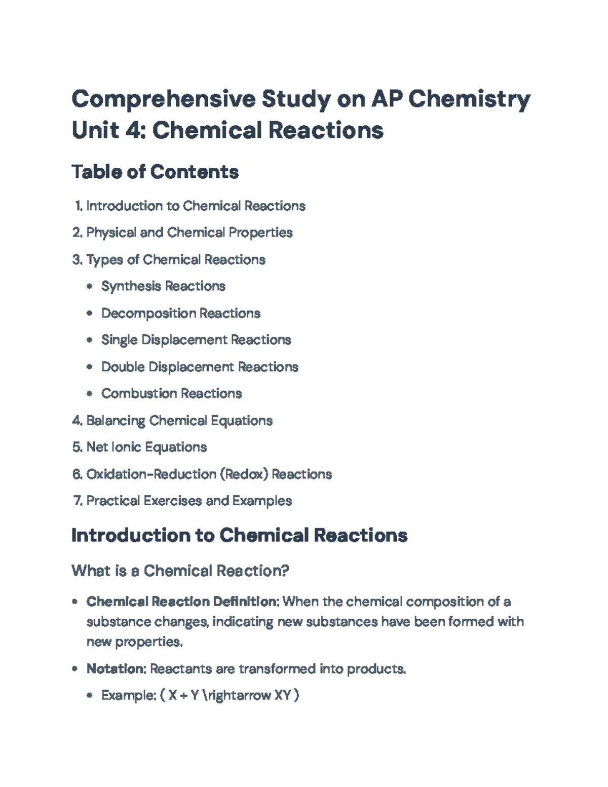 Comprehensive Study on AP Chemistry: Unit 4 Chemical Reactions ...