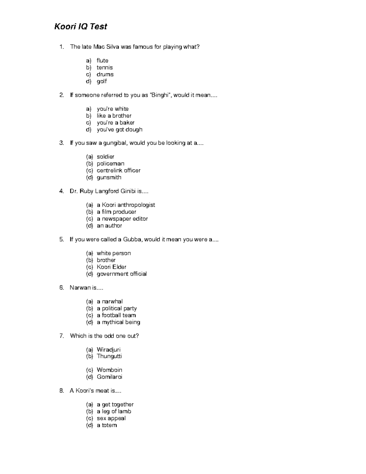 Koori IQ test - interactive test, ethical and cross cultural assessment ...