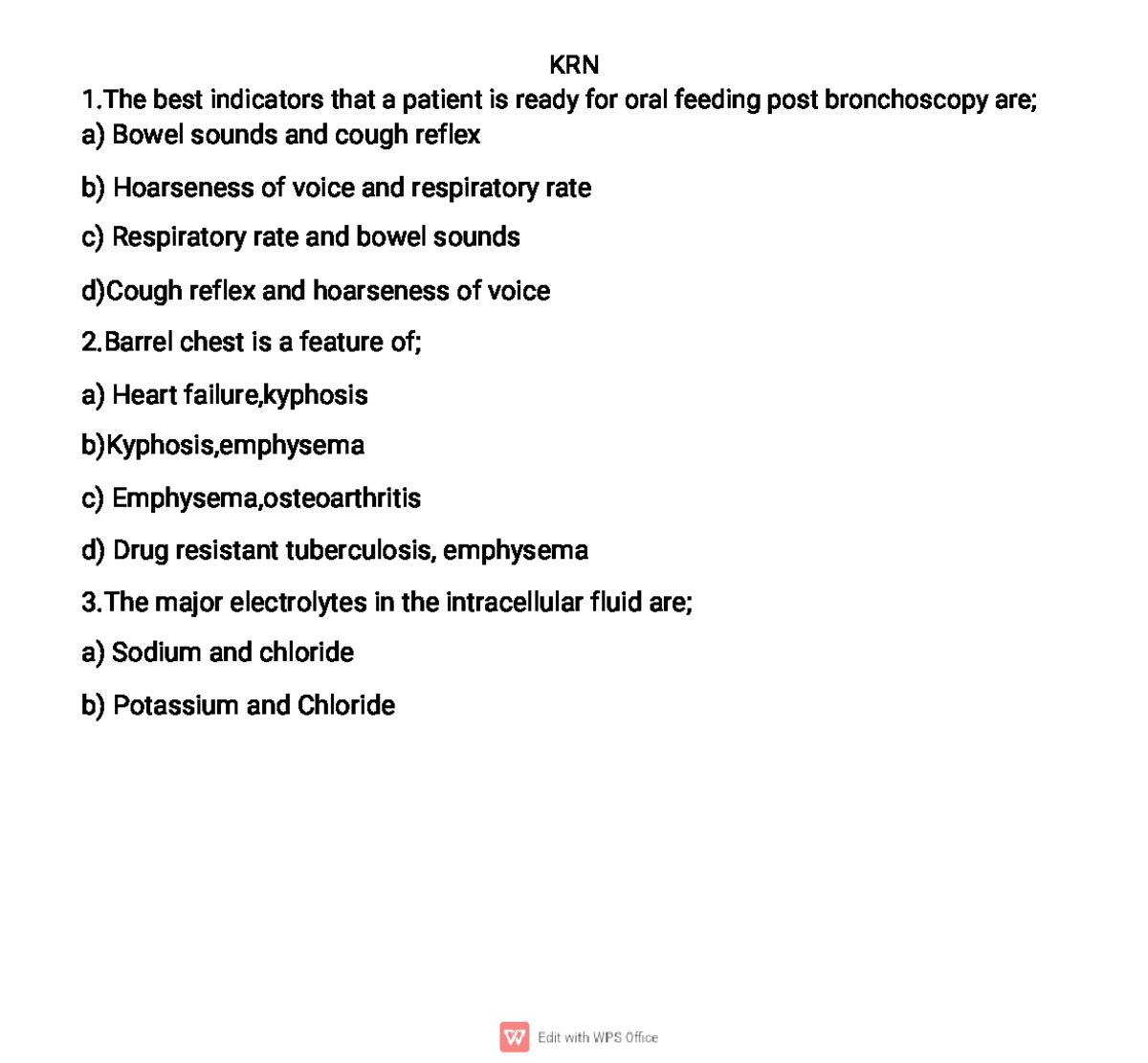 KRN - Quiz on Post-Bronchoscopy Care and Related Nursing Concepts - Studocu