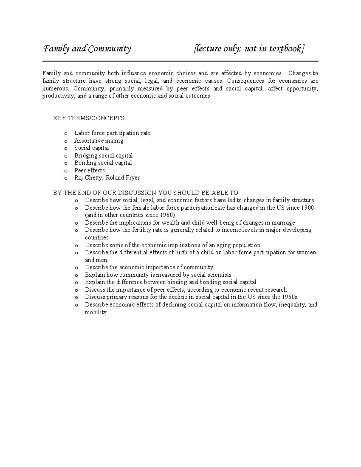 Family and Community Economic Influences: Lecture Notes (110) - Studocu