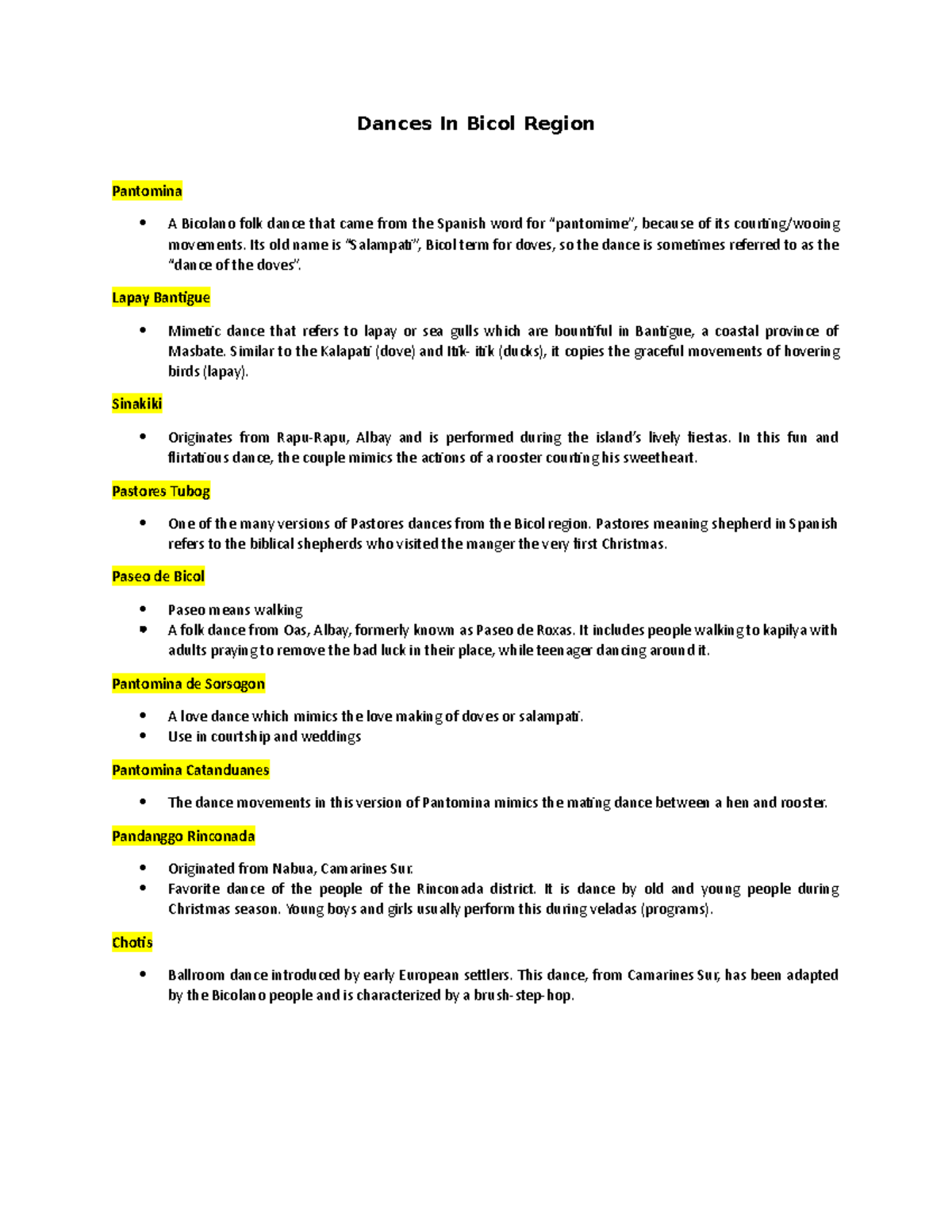 Exploring Bicol's Folk Dances: Pantomina, Lapay, and More - Studocu