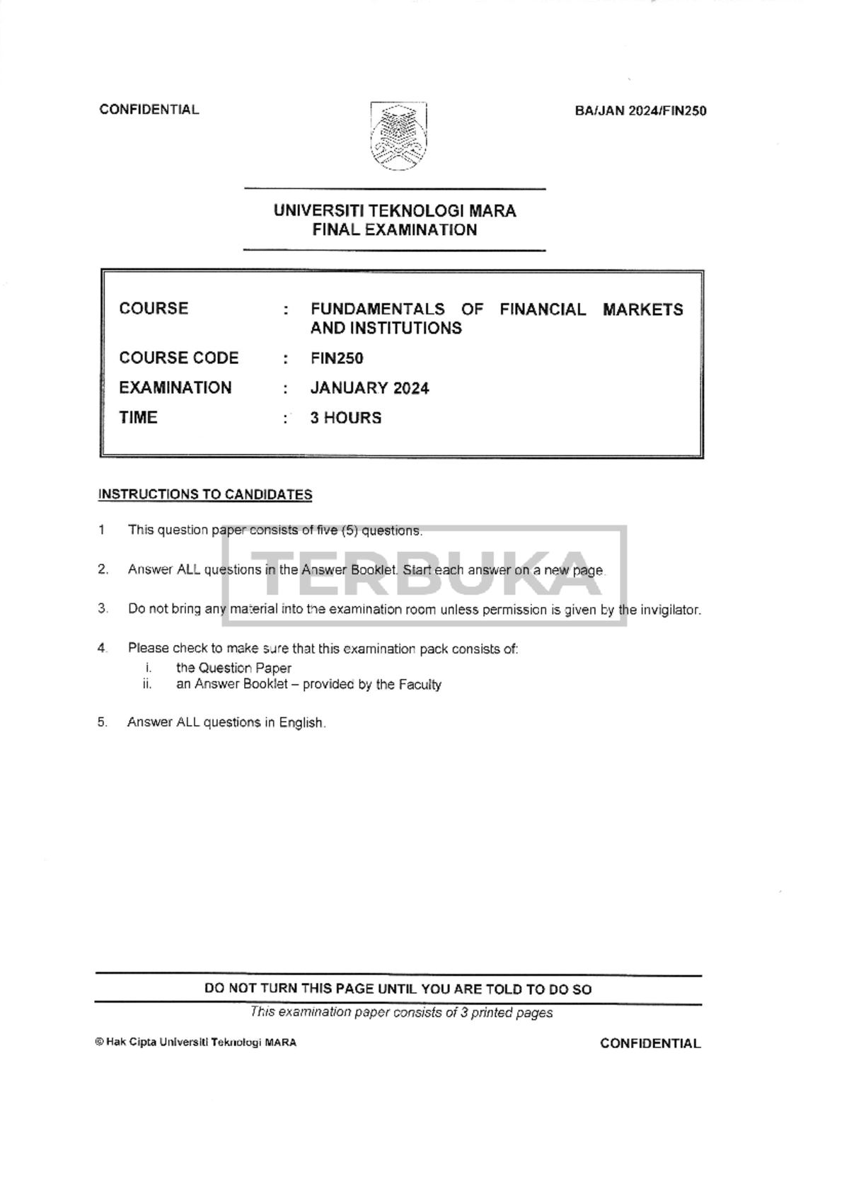 FIN250 - Final Exam Paper: Fundamentals of Financial Markets - Studocu