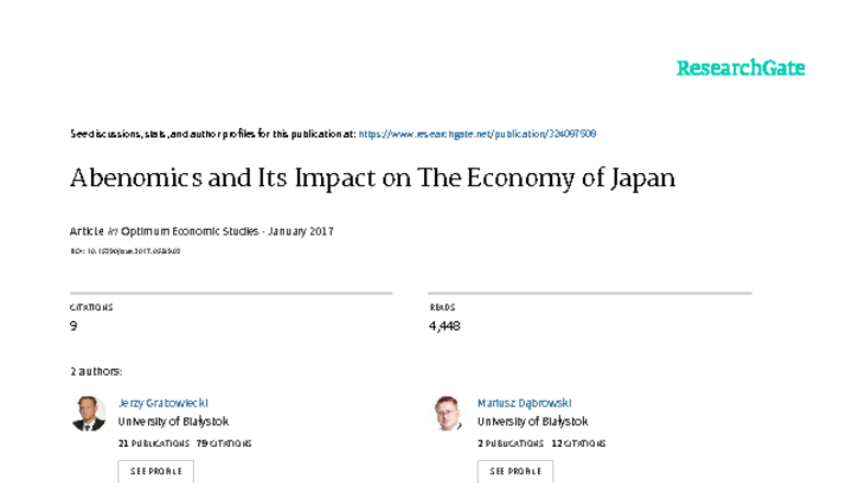 Abenomics and Its Economic Impact on Japan: An Analysis (ECO 101) - Studocu