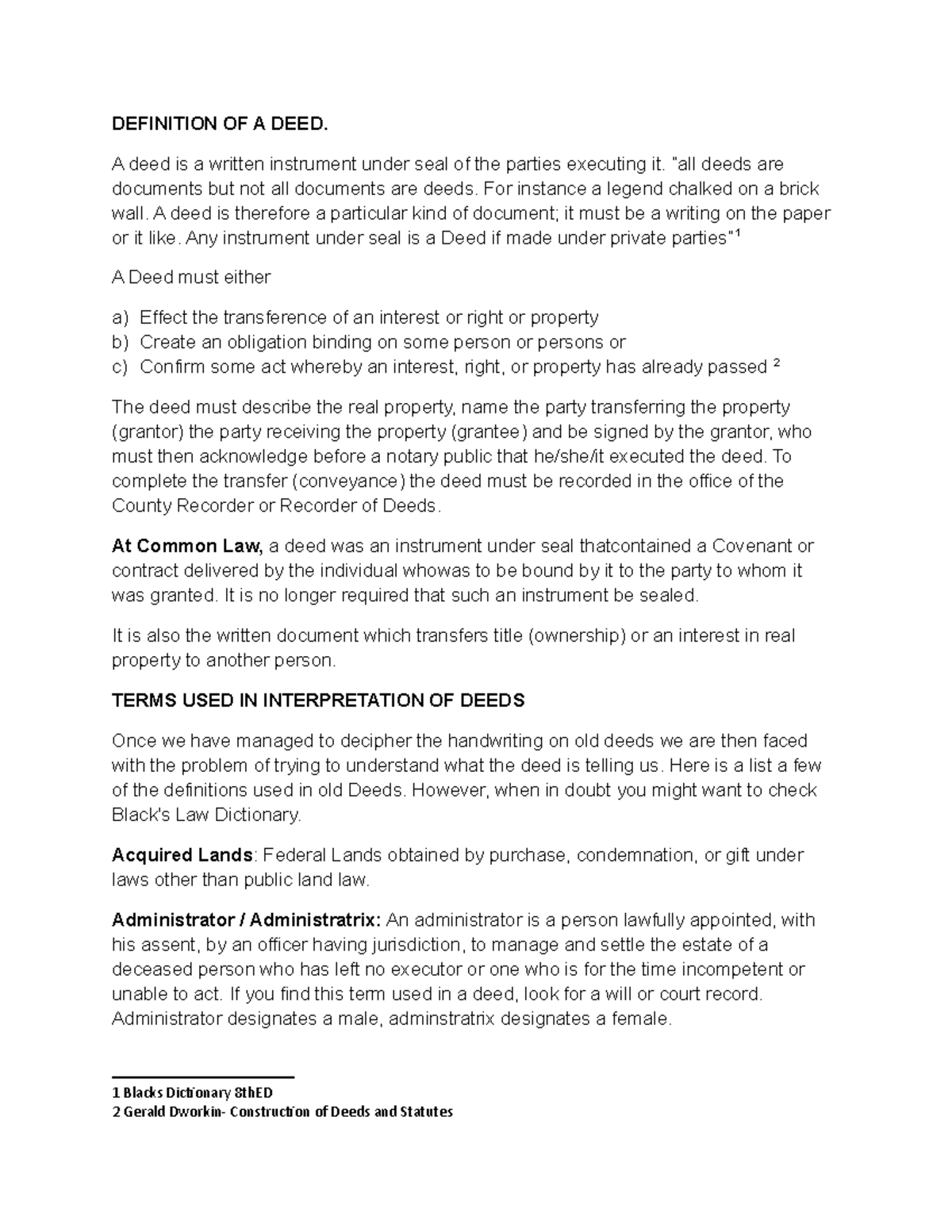 Legal Methods - Deeds - Lecture Notes 12: Understanding Deeds and Their ...