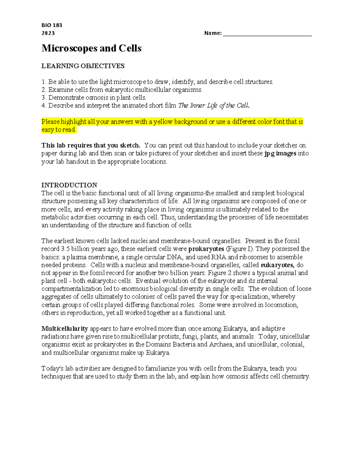 Microscopes and Cells - 2023 Name ...