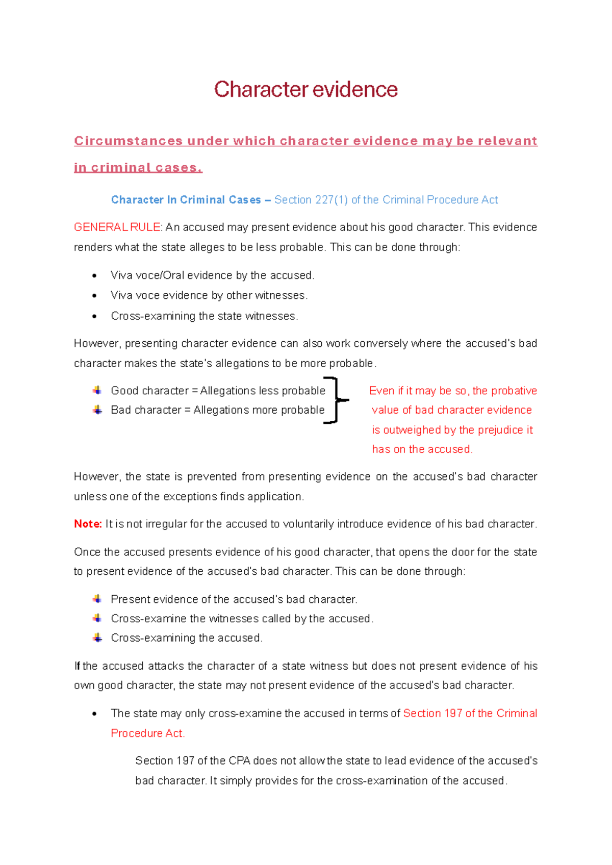 Character Evidence in Criminal Cases: Relevance and Rules (BWR 227 ...