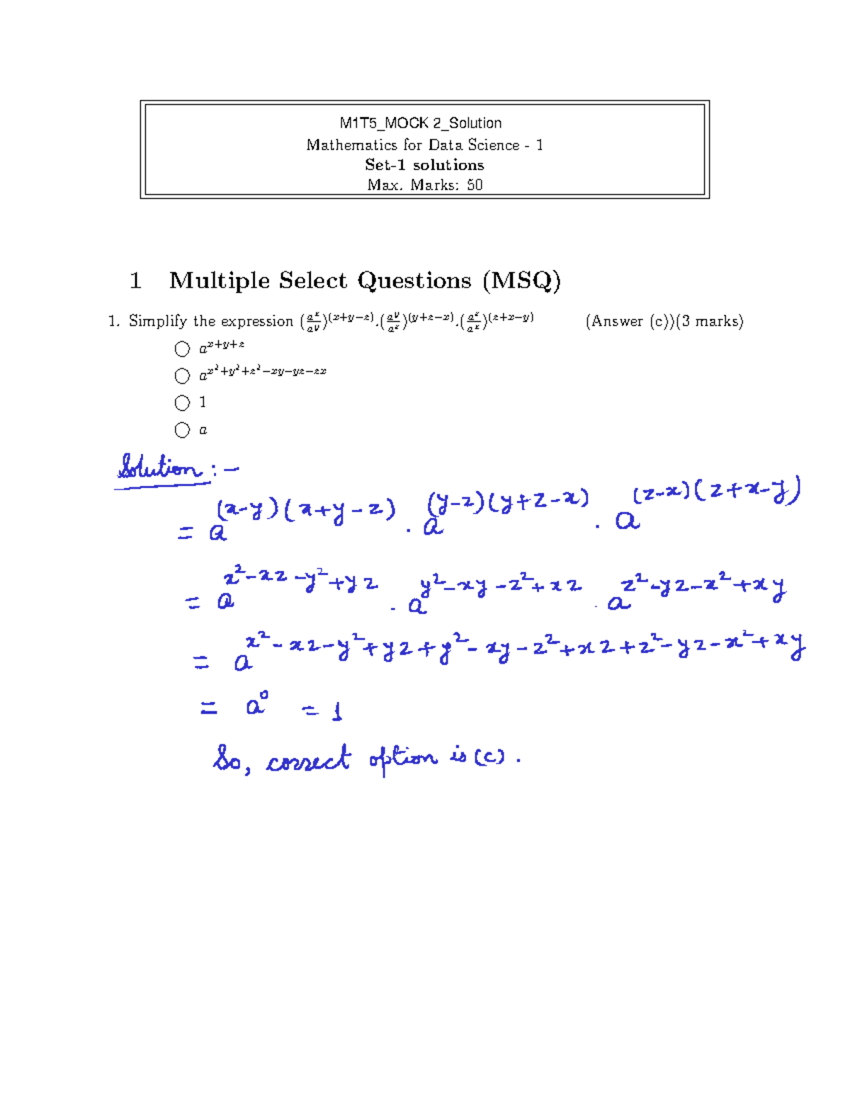 Mathematics for Data Science - 1 Quiz-2 Solutions (Jan 2022 Term) - Studocu