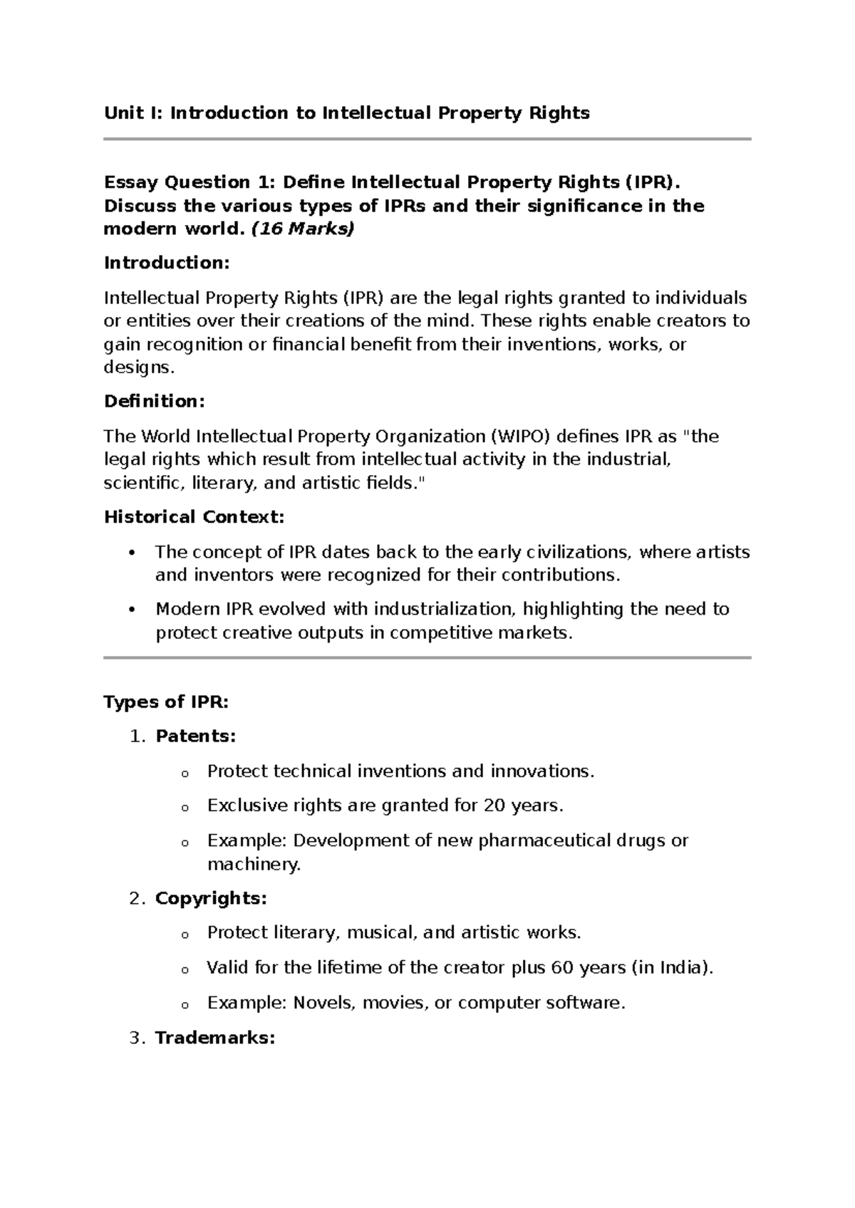 OPT-V-Intellectual Property Rights-II: Key Concepts and Case Laws - Studocu