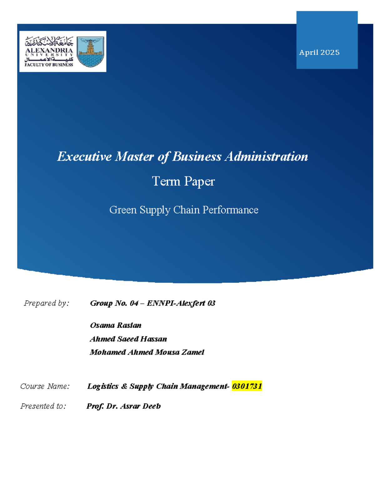 Green Supply Chain Management Term Paper - EMBA 0301731 - Studocu