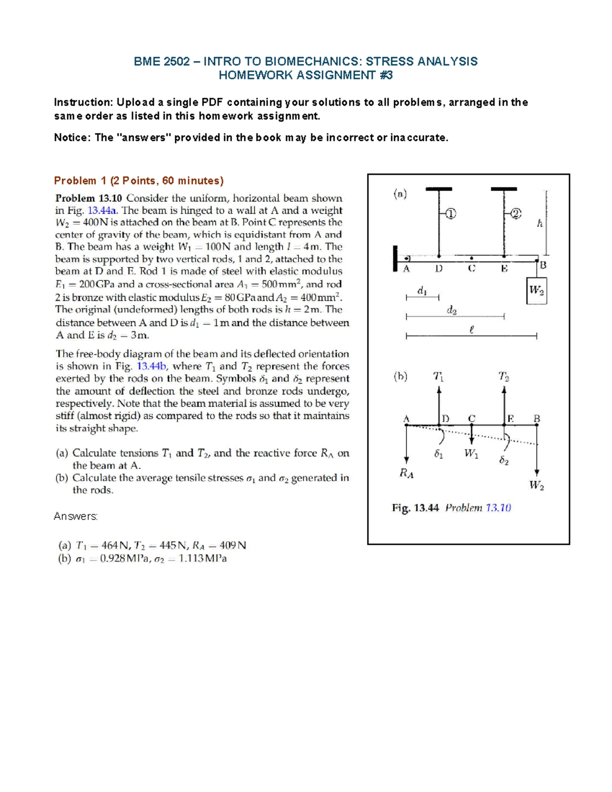 BME 2502: Stress Analysis Homework Assignment Solutions - Studocu