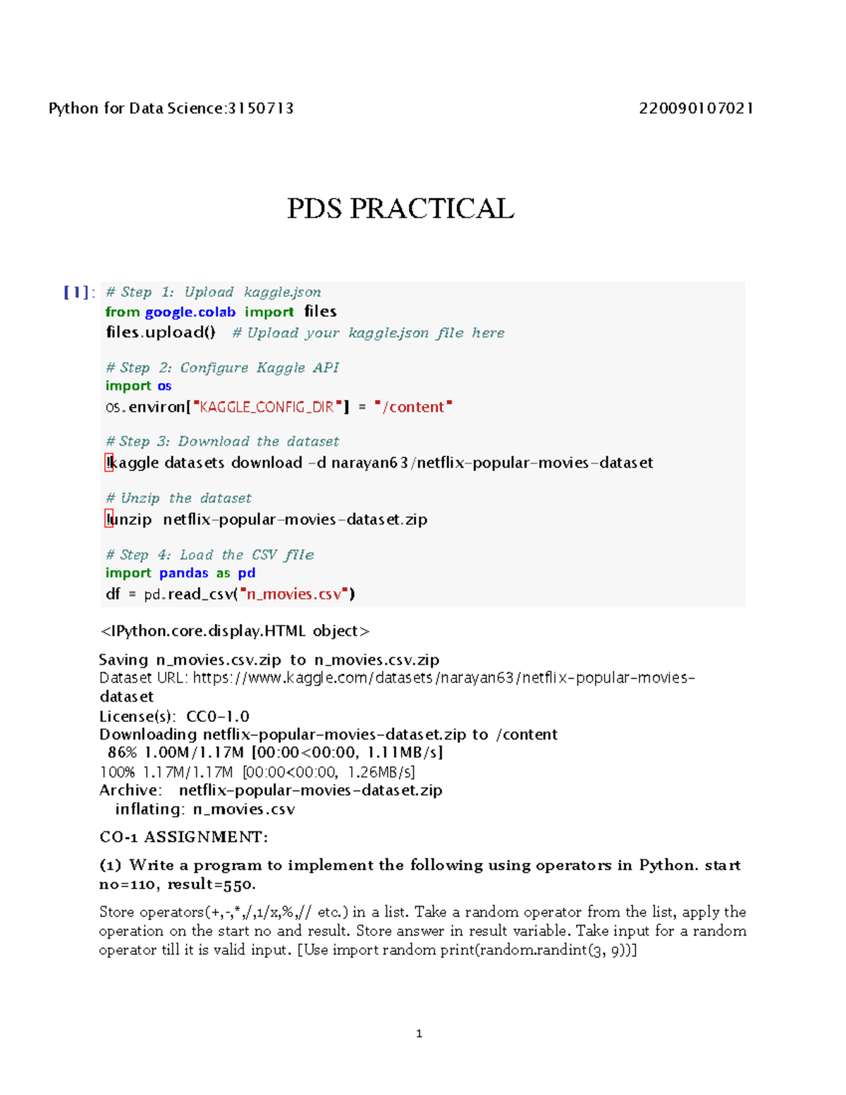 PDS PRACTICAL CO-1 ASSIGNMENT: Python Operations on Movie Dataset - Studocu