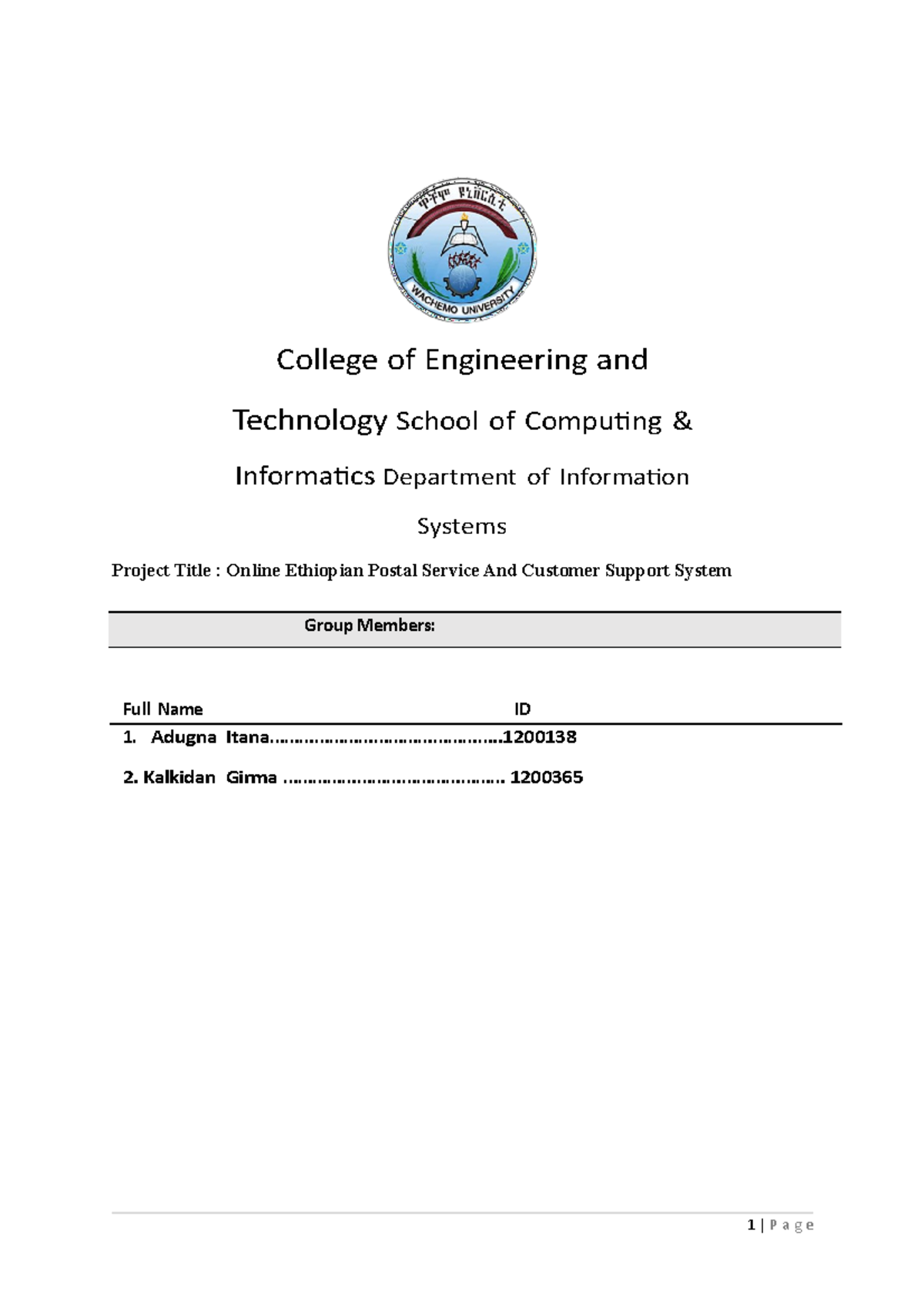 Online postal service final project - Group Members: College of ...