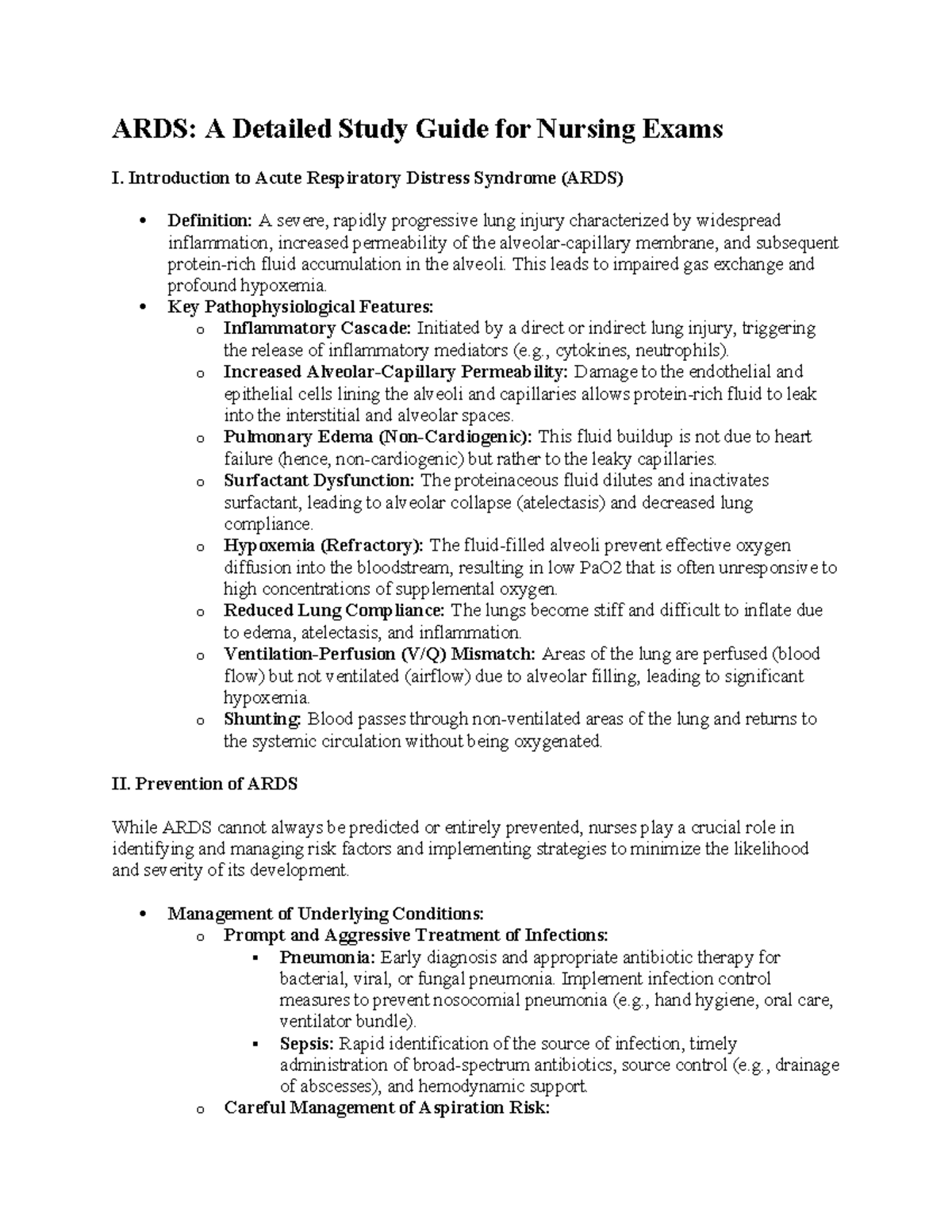 ARDS: Comprehensive Study Guide for Nursing Exams - Studocu
