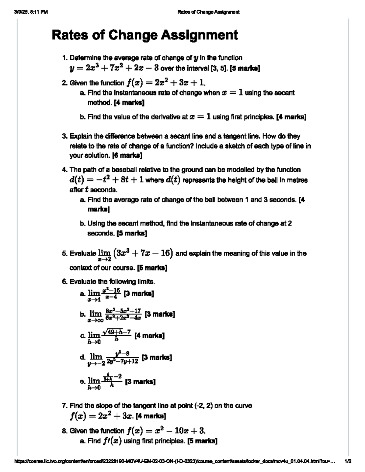 Abhi assignment - yggggggg - 8:11 PM Rates of Change Assignment Rates ...