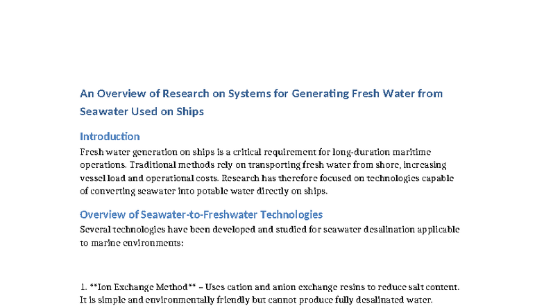 Fresh Water Generation Systems on Ships: An Overview of Technologies ...