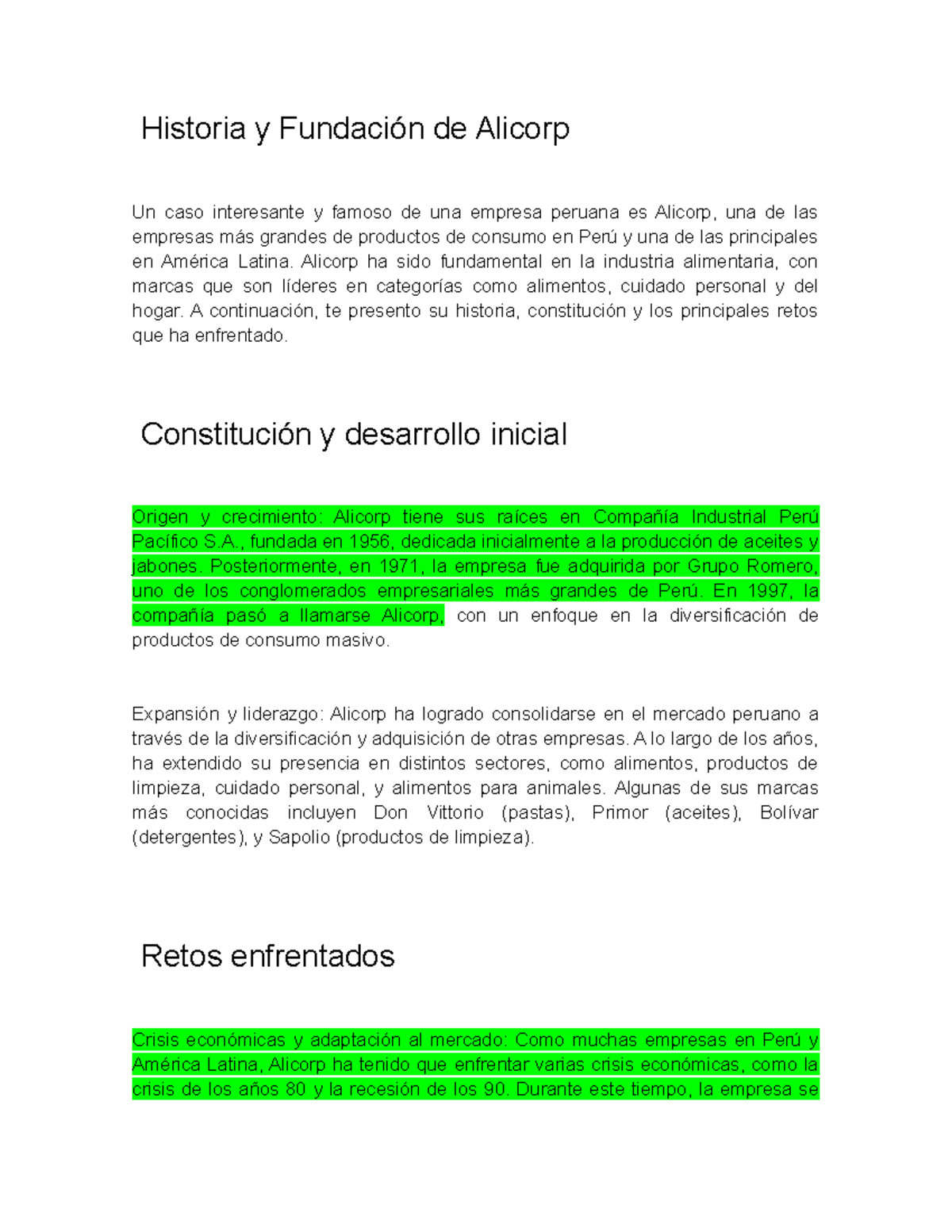 Historia y Desafíos de Alicorp: Un Estudio de Caso Empresarial - Studocu