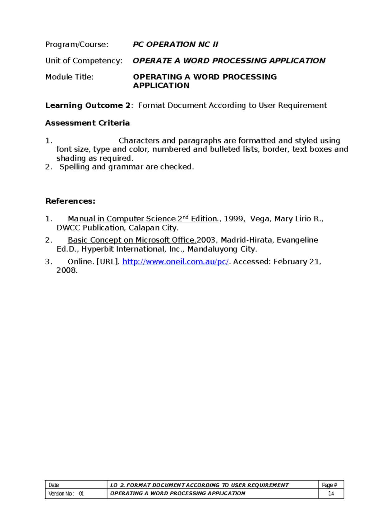 PC OPERATION NC II: Formatting Documents in Word Processing Applications - Studocu